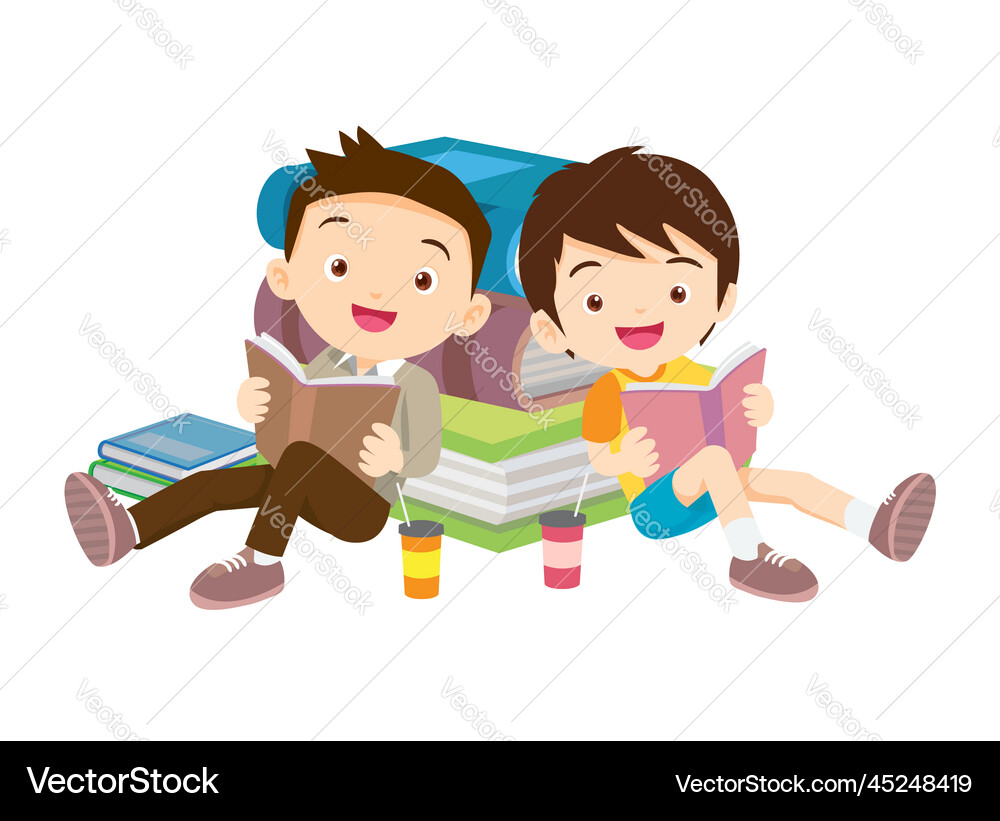 Happy children reading book back to school Vector Image