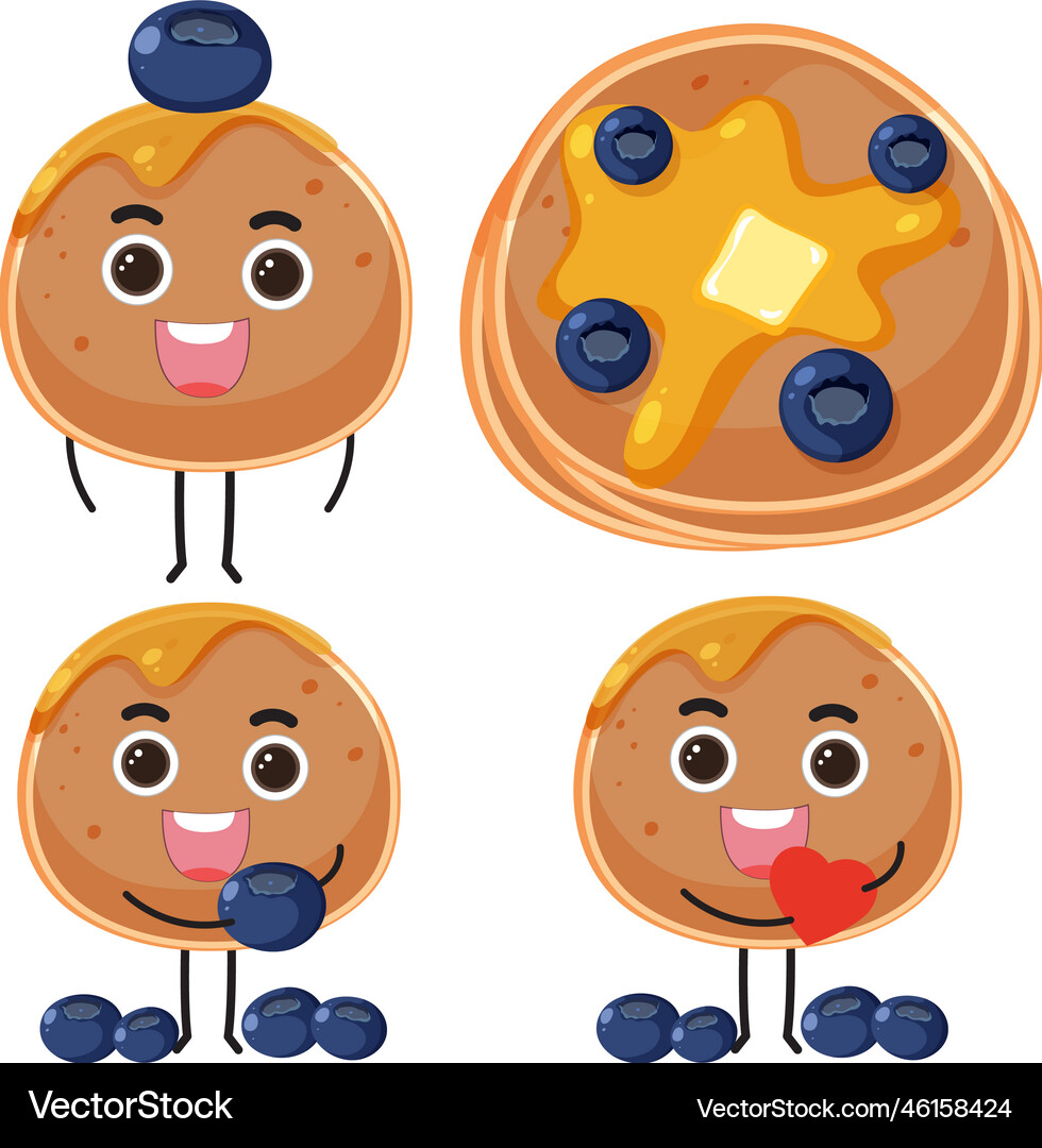 Blueberry pancake elements set Royalty Free Vector Image