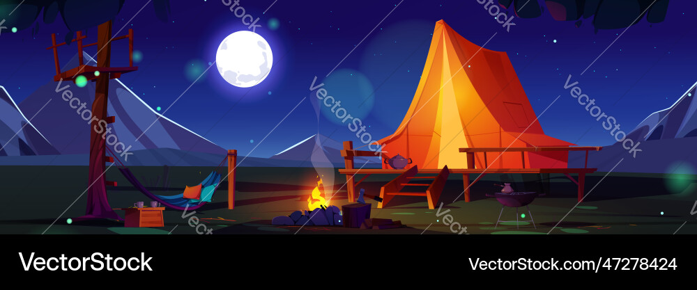 Night camp tent and mountain landscape background Vector Image