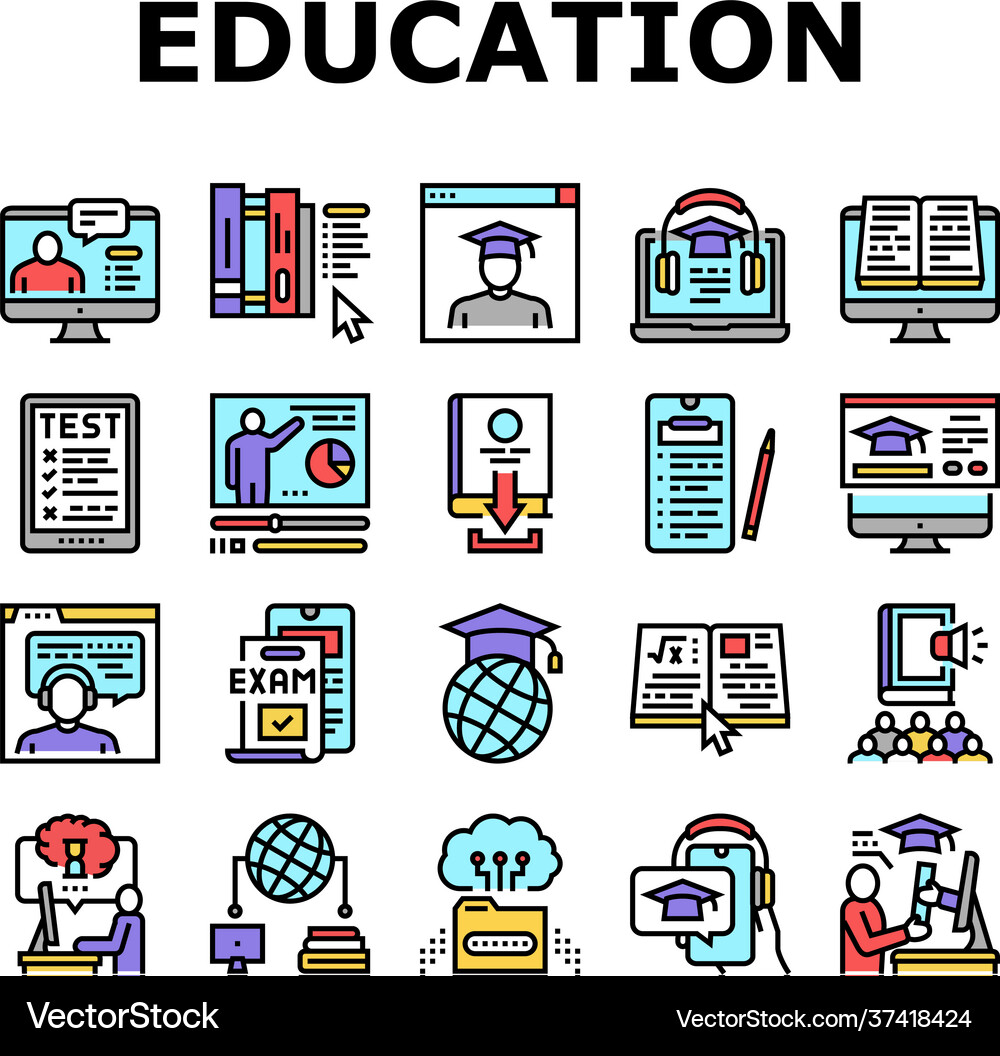 Online education book collection icons set Vector Image