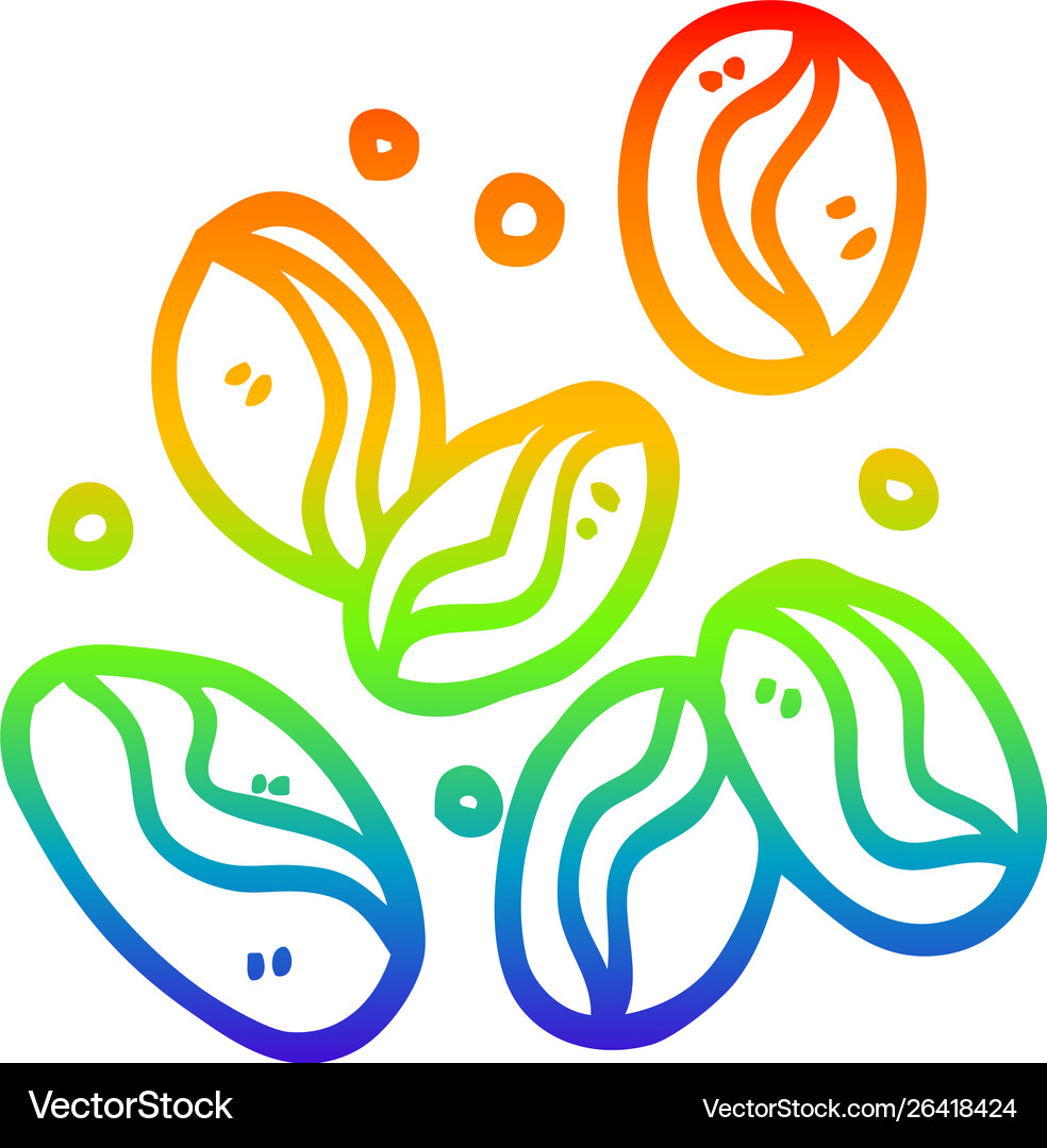 Rainbow gradient line drawing cartoon coffee beans
