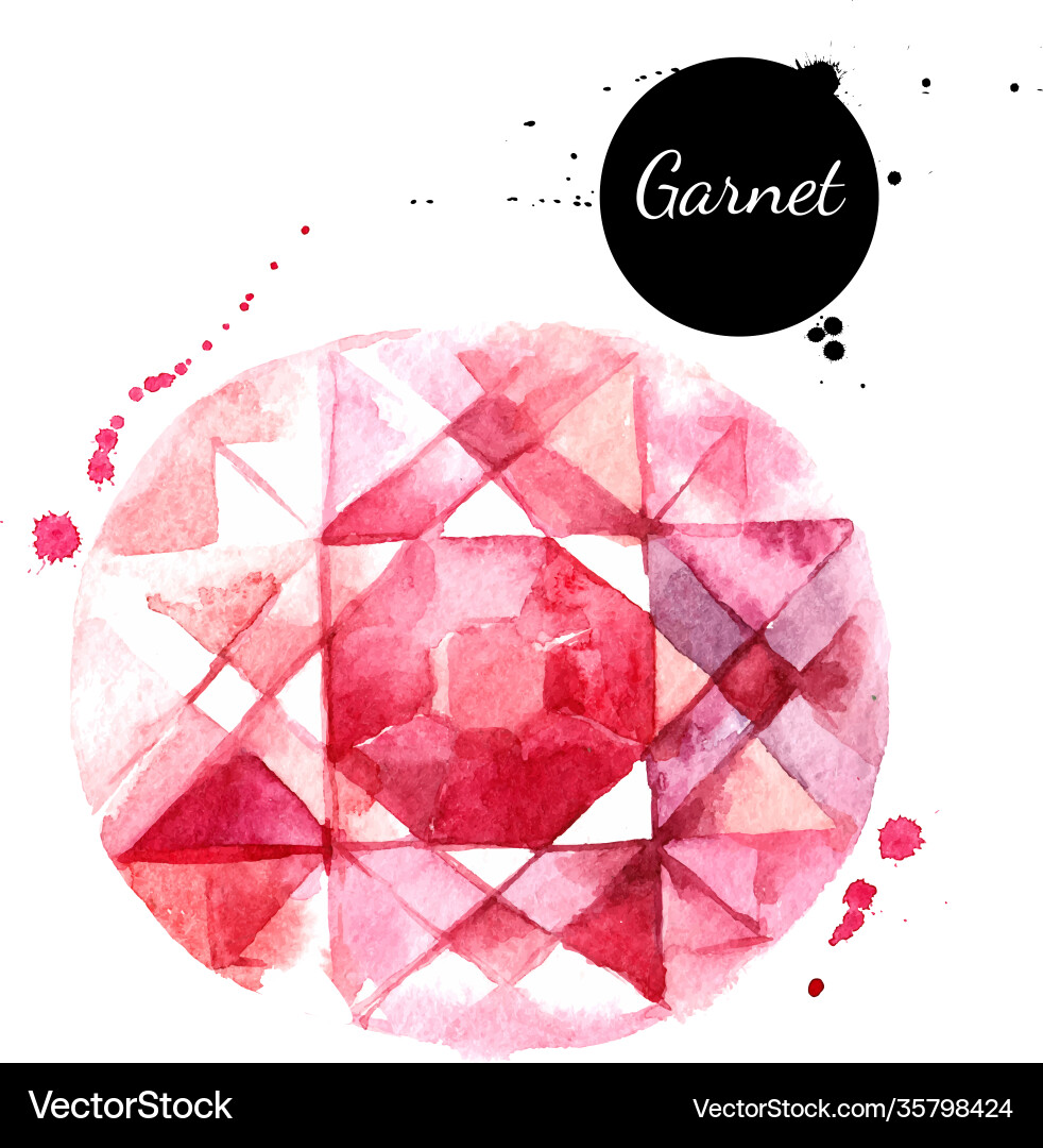 Watercolor hand drawn garnet gemstone crystal Vector Image