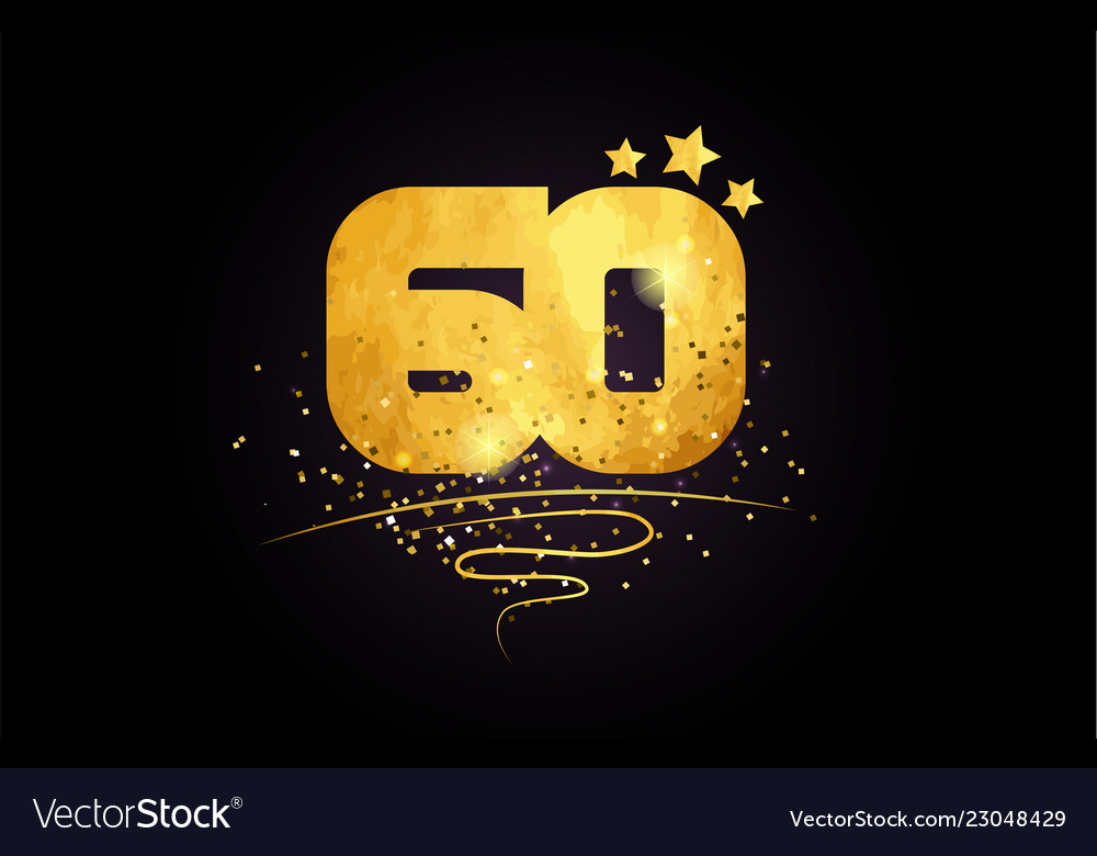 60 Number Icon Design With Golden Star And Glitter