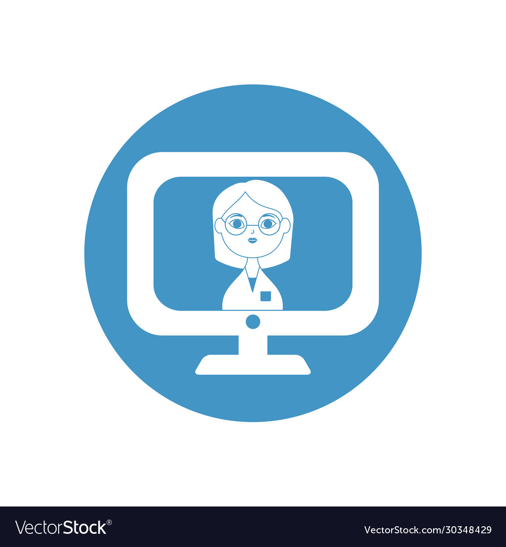 Doctor online on computer monitor icon block Vector Image