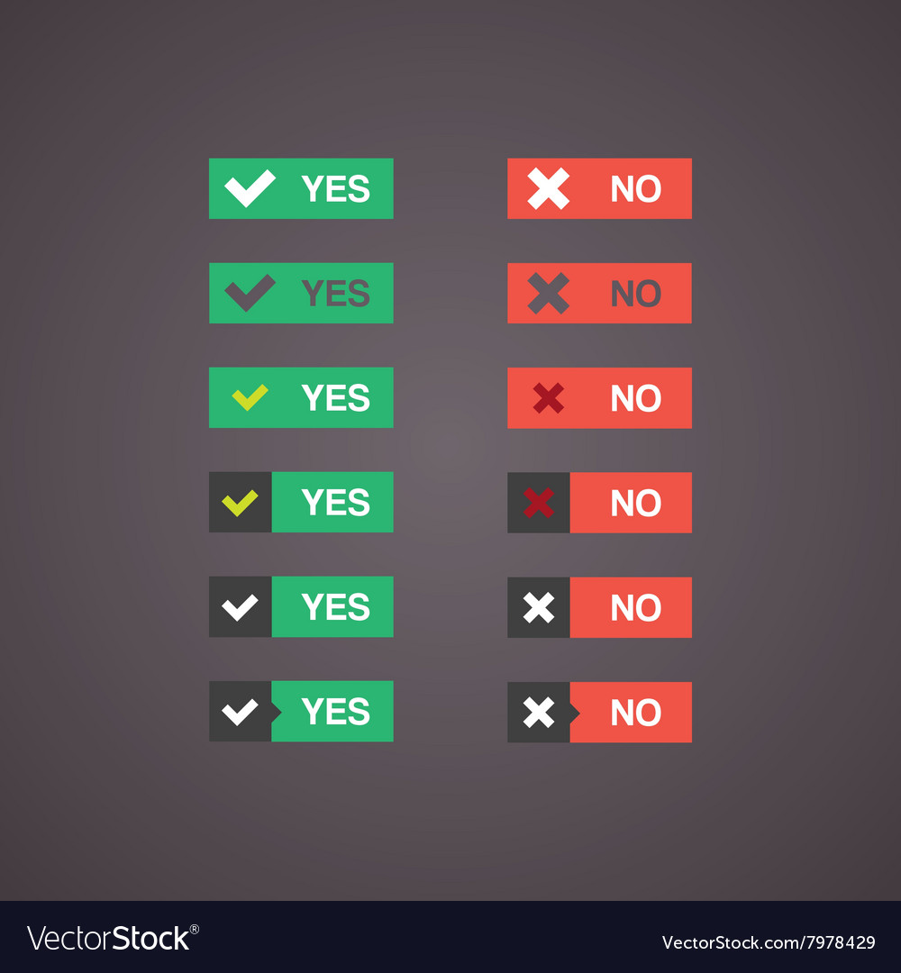 Flat buttons yes and no in different styles Vector Image