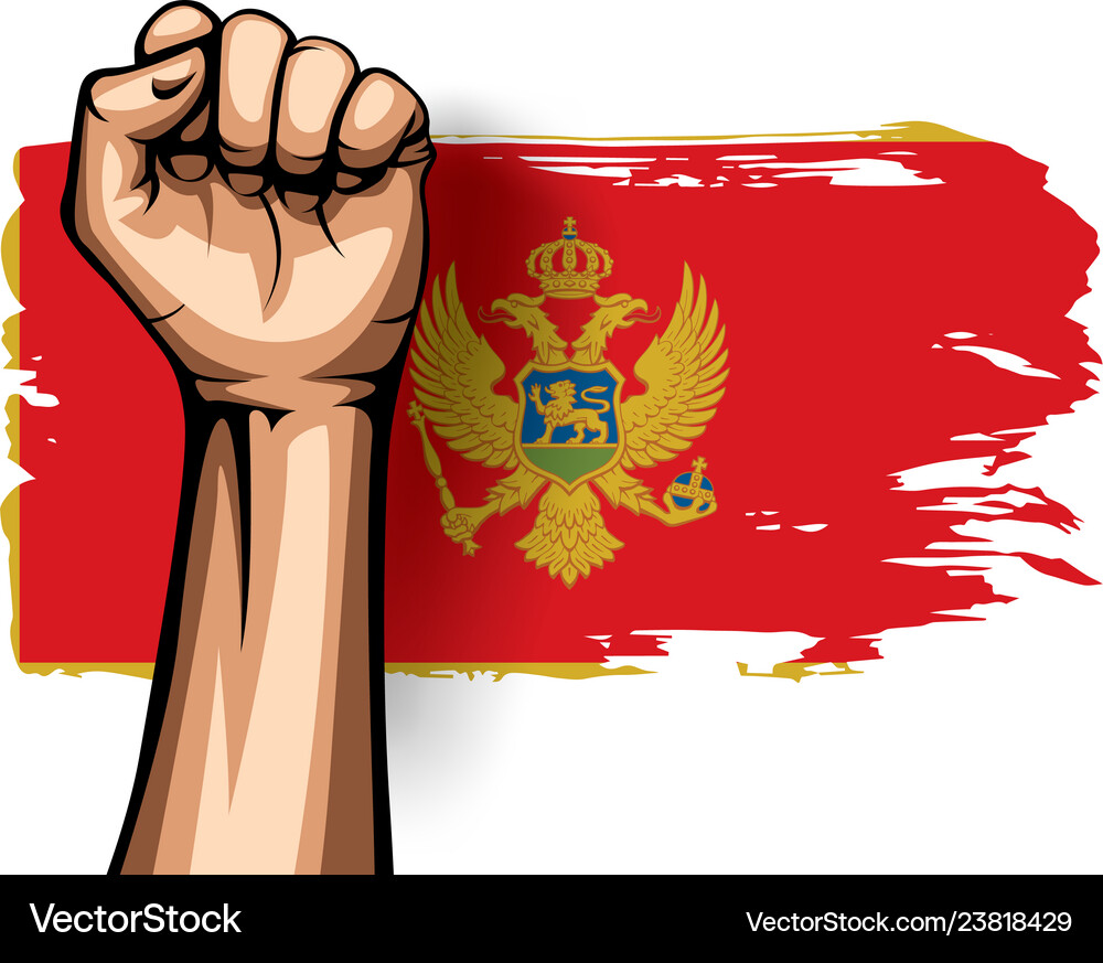 Montenegro flag and hand on white background Vector Image