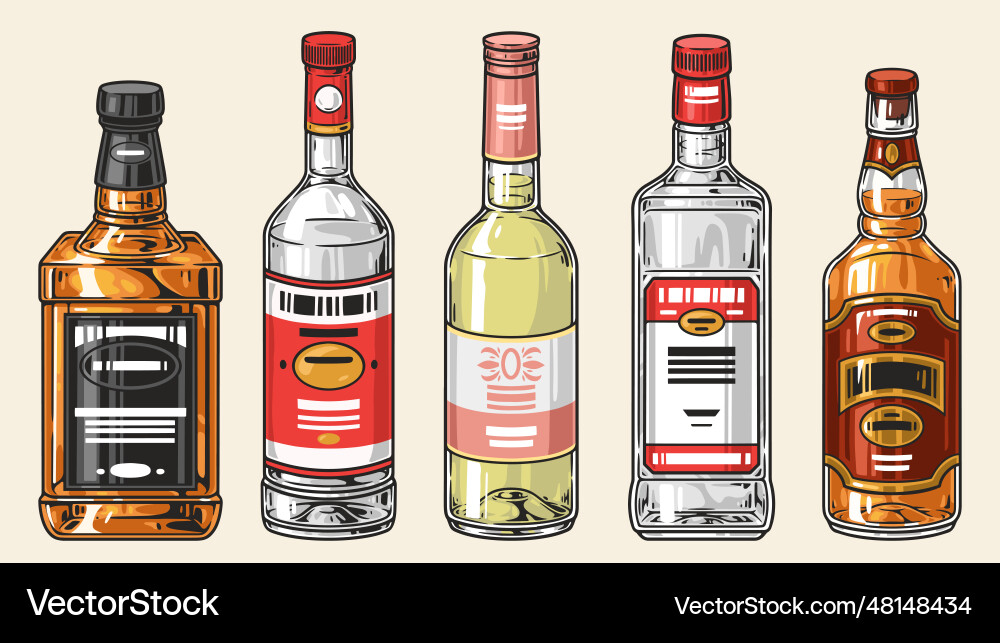 Alcohol drinks colorful set emblem Royalty Free Vector Image
