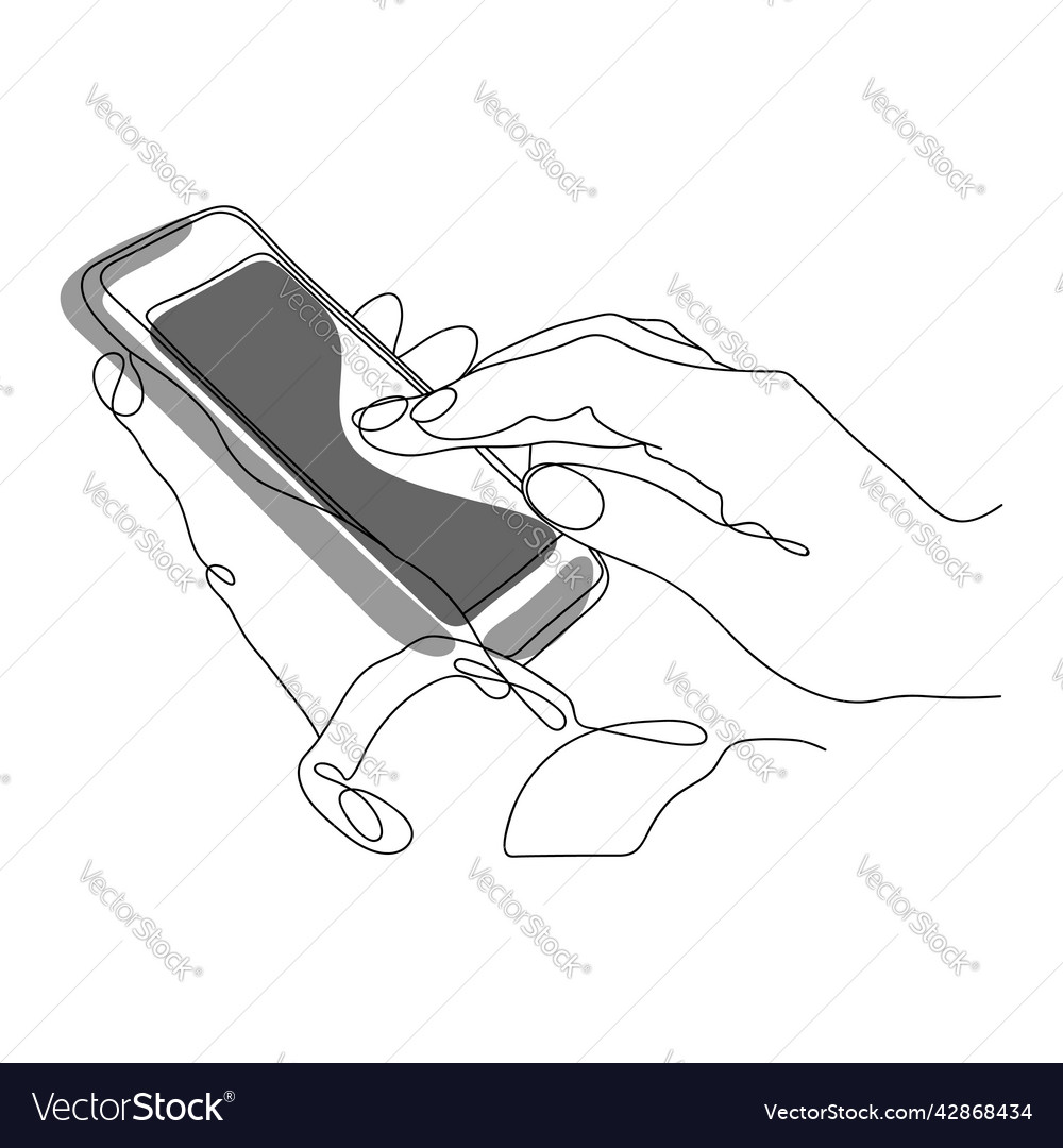 Hands Are Holding A Mobile Phone Line Art Vector Image