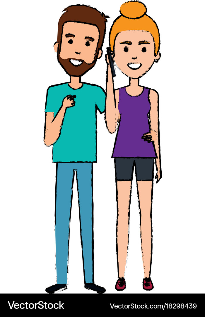 Couple calling with smartphone Royalty Free Vector Image