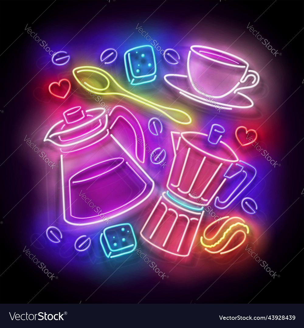 Glow different types of coffee Royalty Free Vector Image Glow different types of coffee Royalty Free Vector Image
