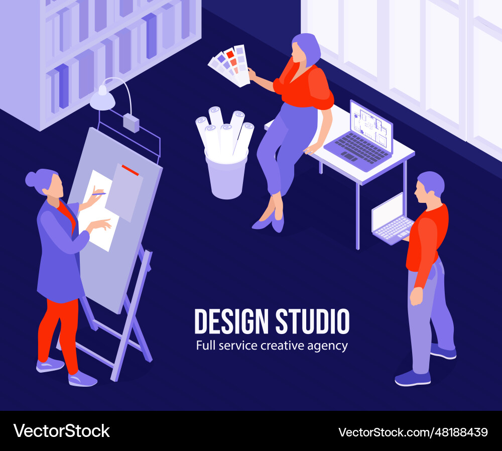 Isometric designers studio Royalty Free Vector Image