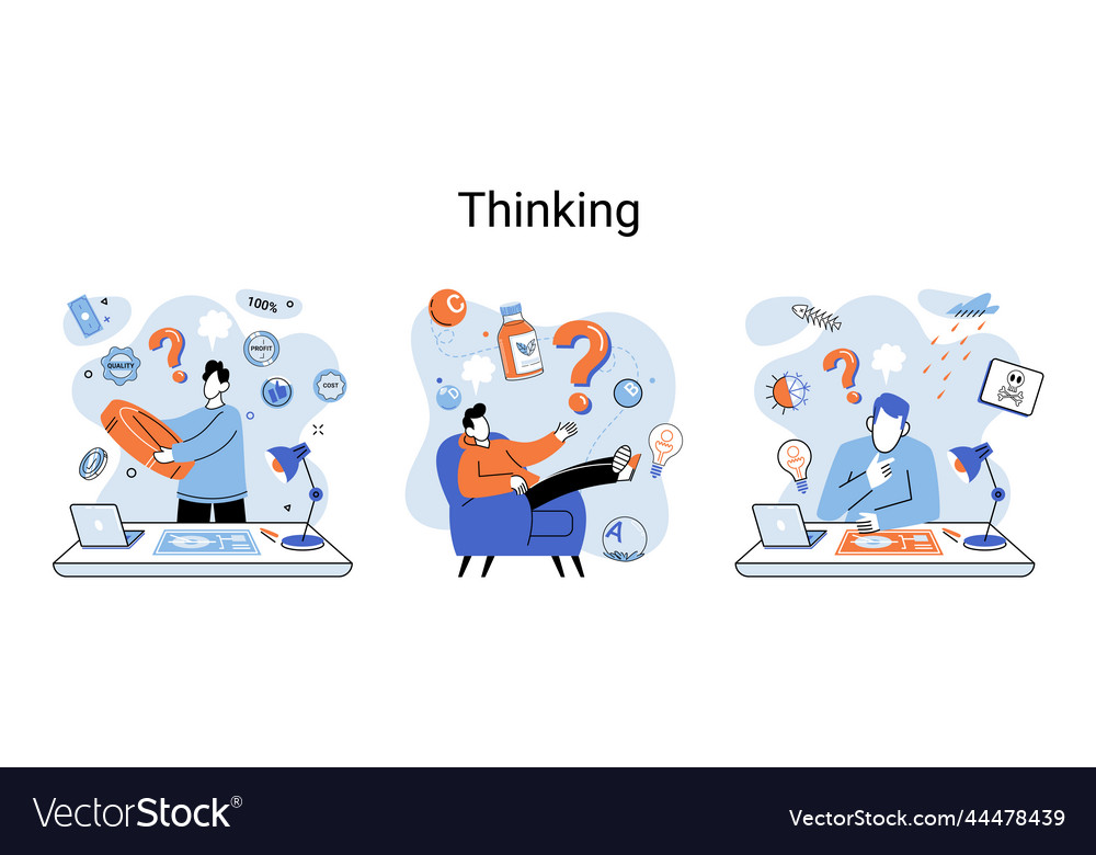 Problem solving concept woman wondering Royalty Free Vector Problem solving concept woman wondering Royalty Free Vector