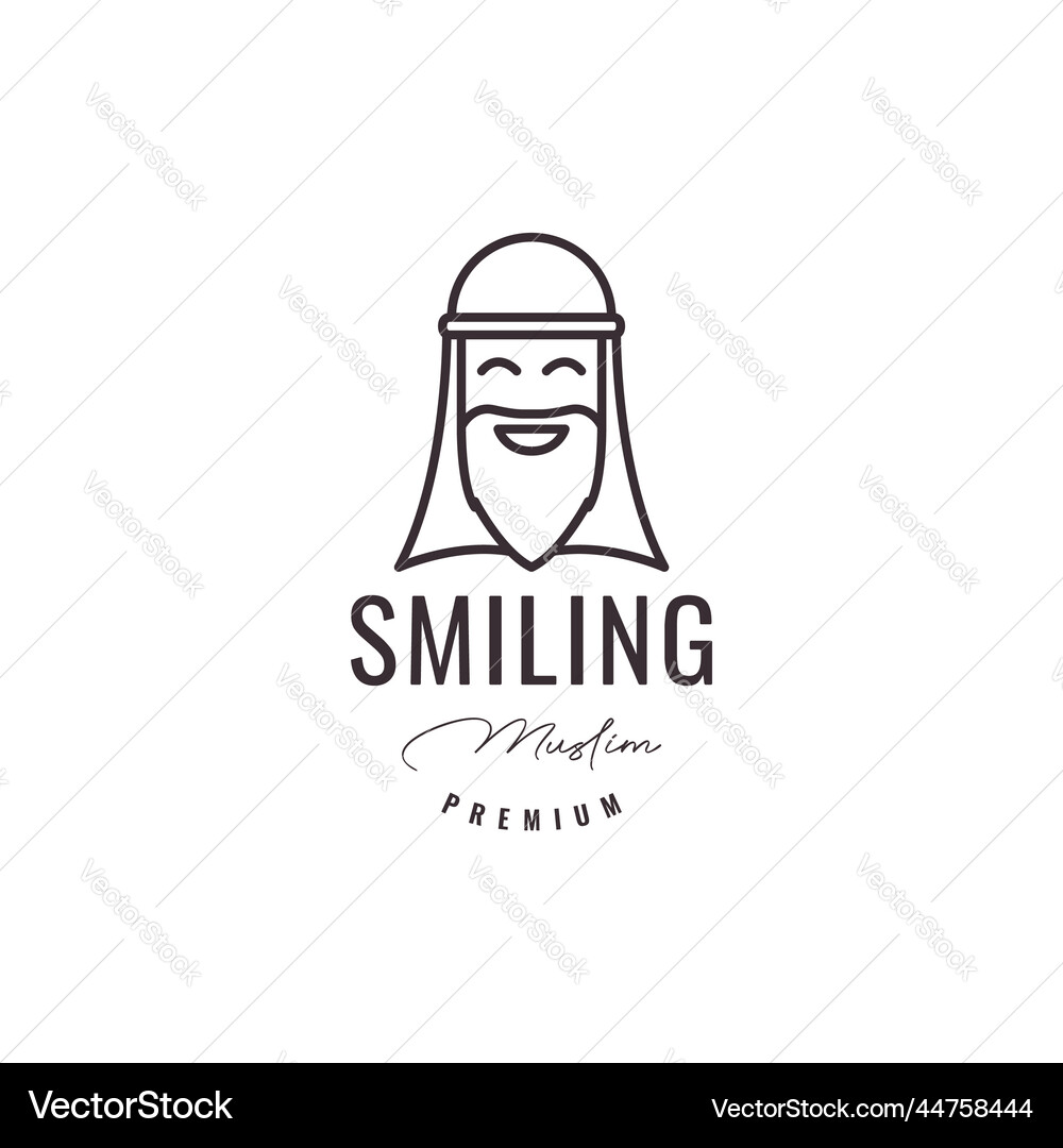 Arabic man face smile lines logo design Royalty Free Vector
