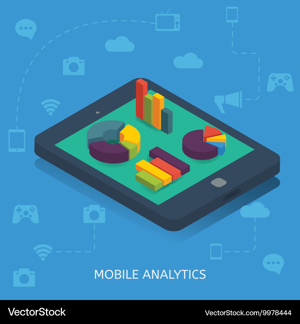 Mobile analytics isometric design Royalty Free Vector Image