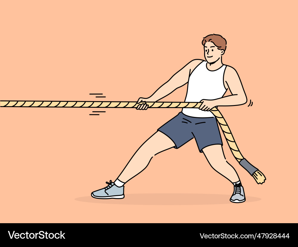 Strong man pulls rope while participating Vector Image