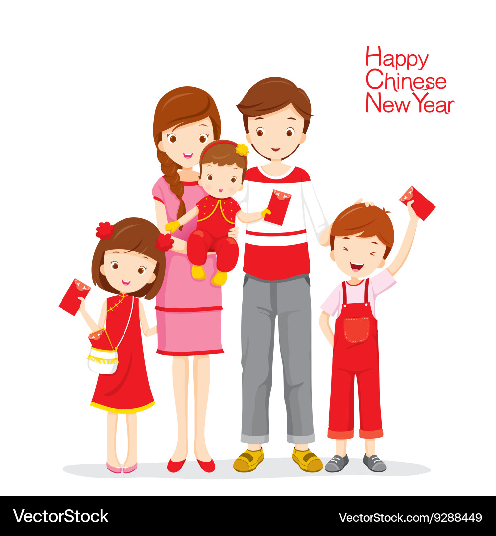 Family happy with red envelopes Royalty Free Vector Image
