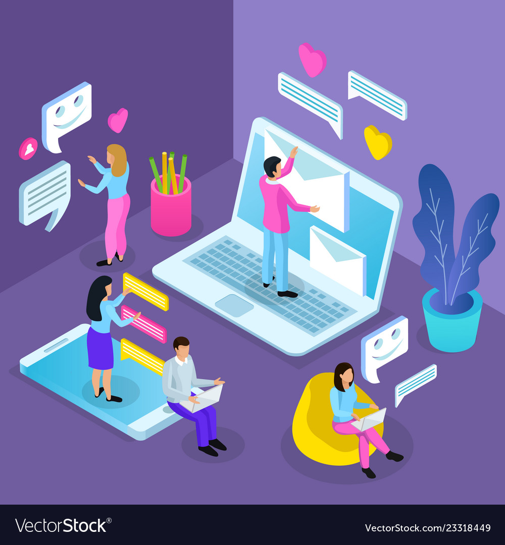 Virtual communication isometric composition Vector Image