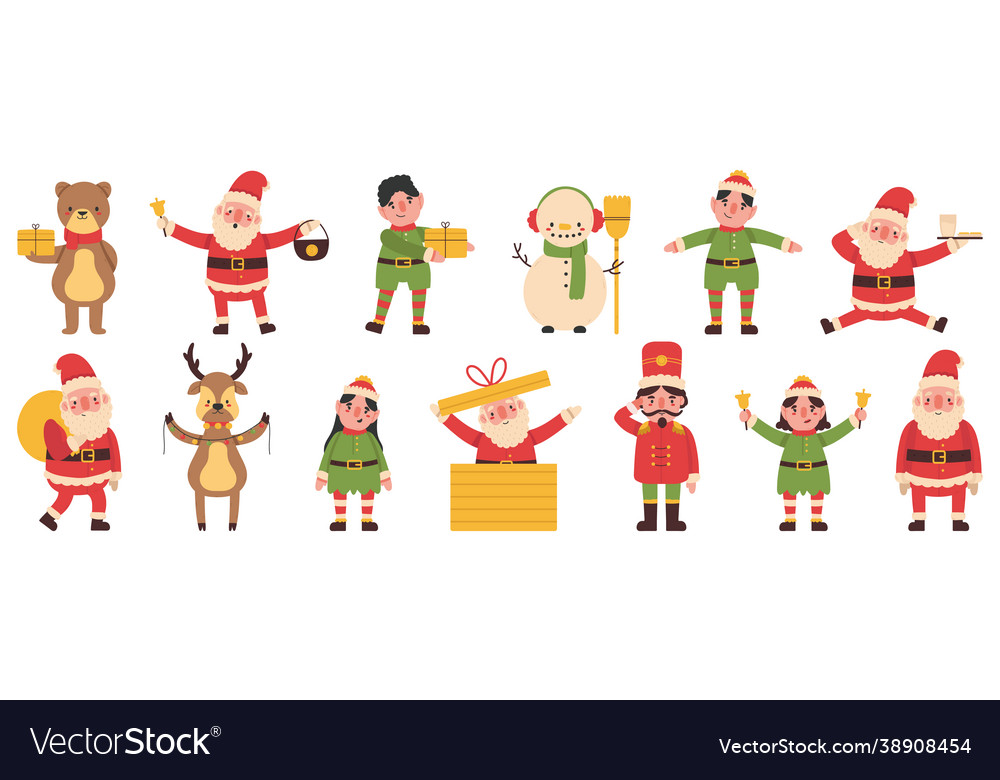 Christmas elves snowman and reindeer santa claus Vector Image