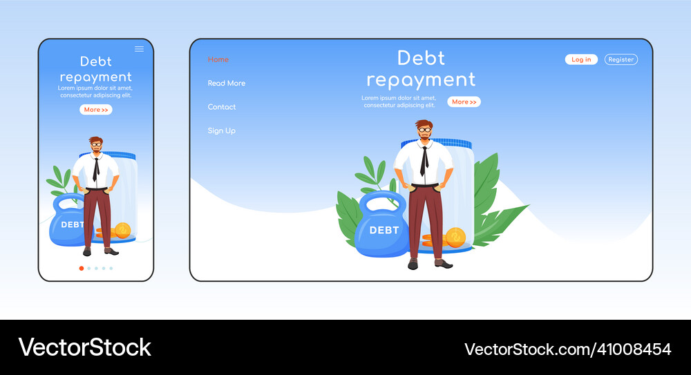 Debt repayment adaptive landing page flat color Vector Image