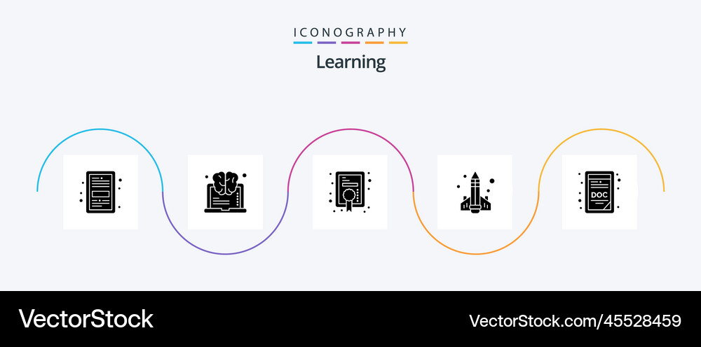 Learning glyph 5 icon pack including doc Vector Image