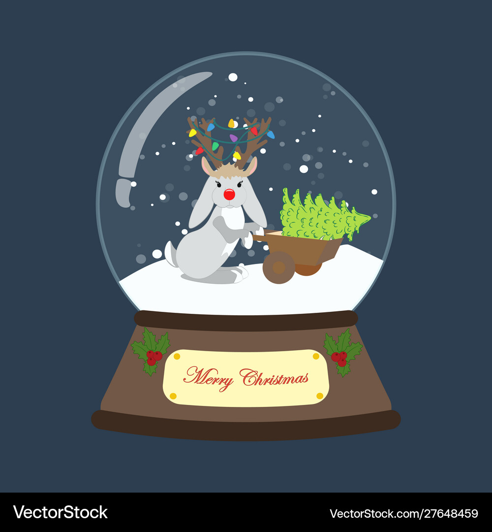 Rabbit In Christmas Costume Snowball Royalty Free Vector