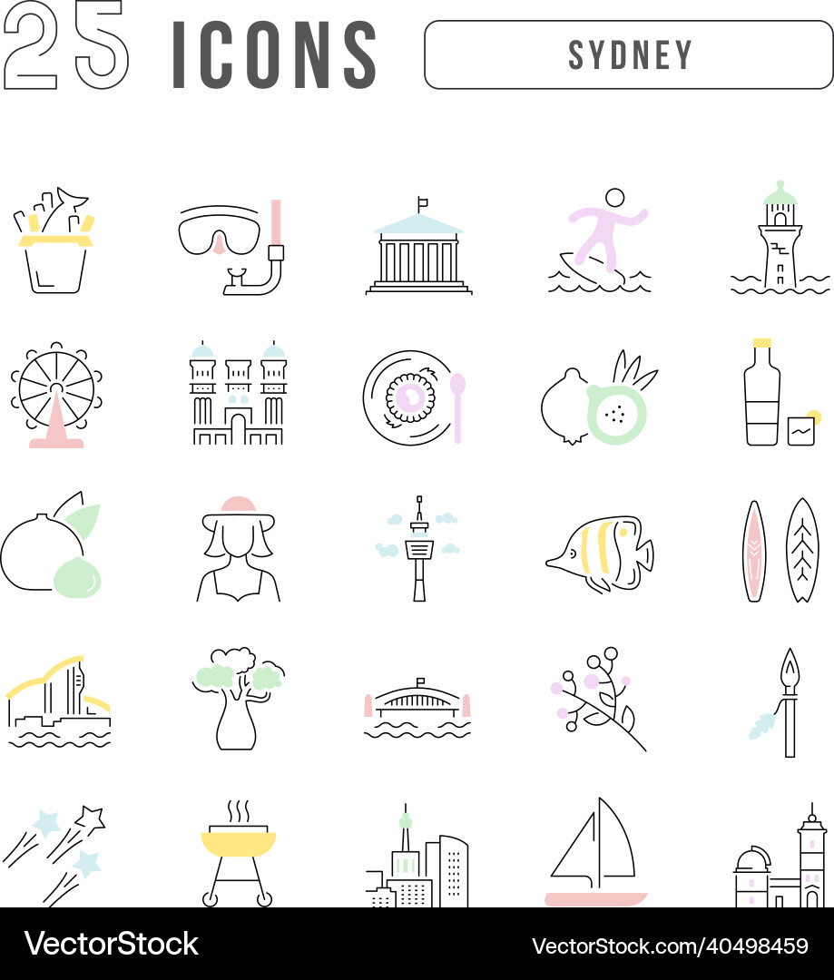 Set of linear icons sydney Royalty Free Vector Image