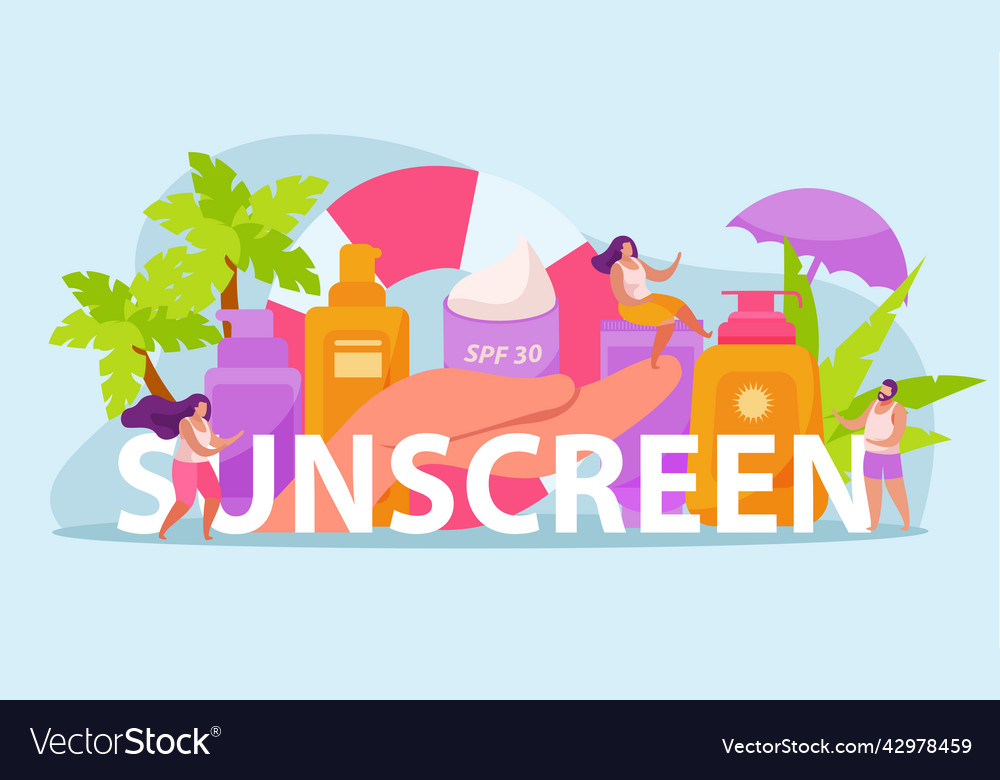 Sunscreen flat text composition Royalty Free Vector Image