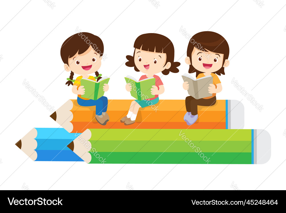 Happy children reading book back to school Vector Image