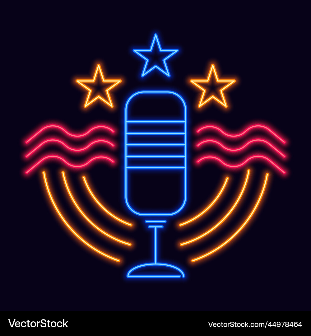 Neon karaoke bar sign or board shining logotype Vector Image