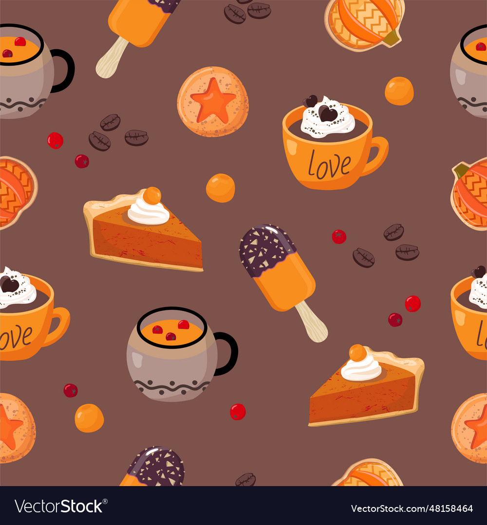 Pumpkin pie and latte seamless pattern Royalty Free Vector