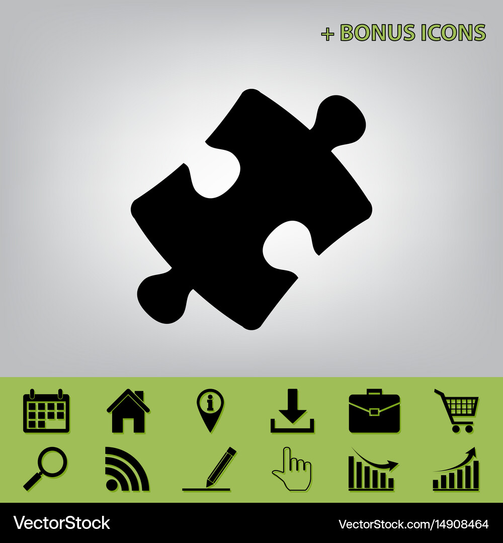 Puzzle piece sign black icon at gray Royalty Free Vector