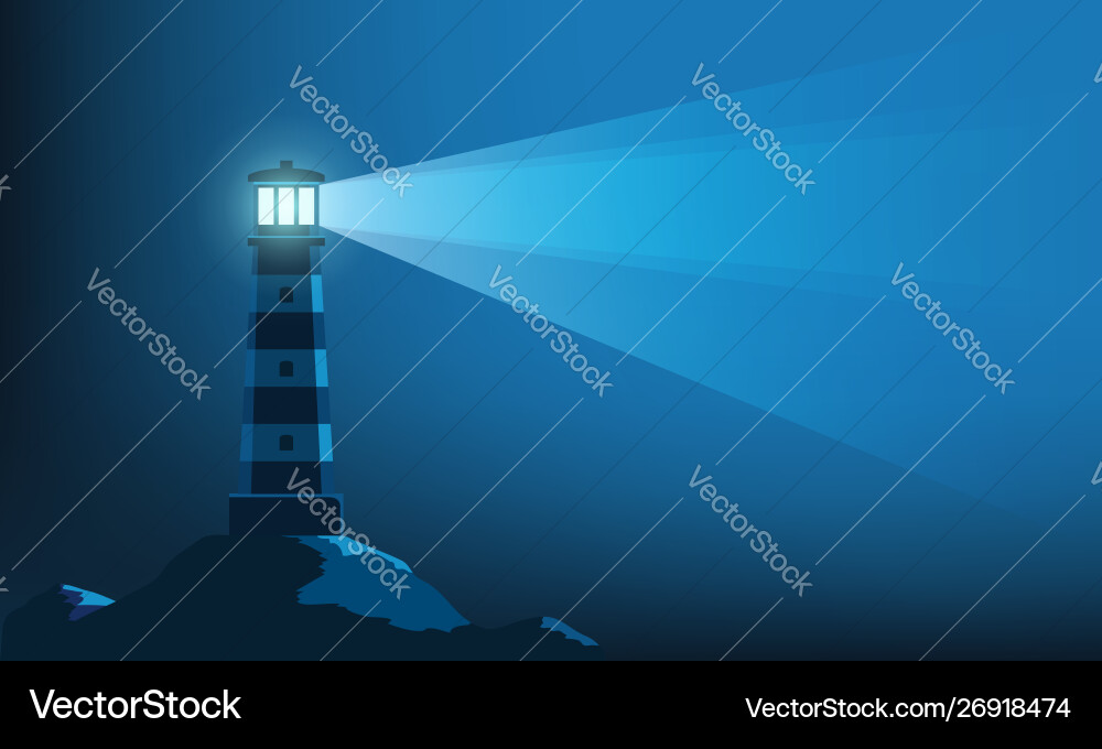 Lighthouse tower with a ray light in dark Vector Image