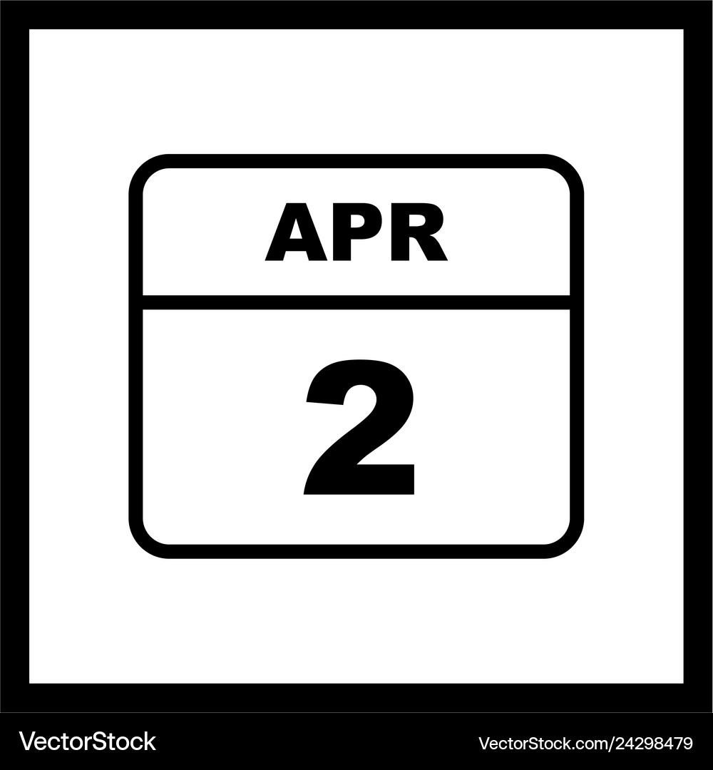 April 2nd date on a single day calendar Royalty Free Vector
