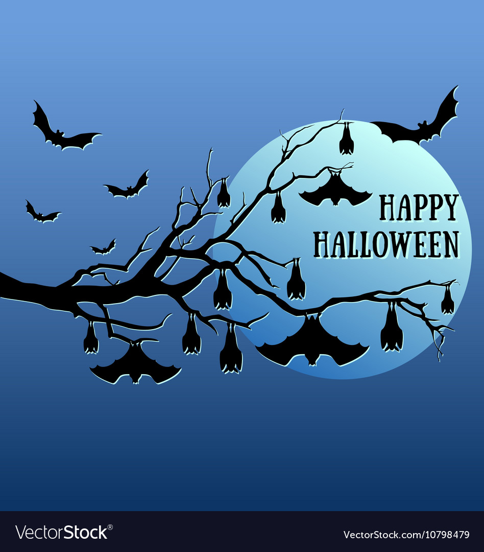 Halloween bats hanging on tree Royalty Free Vector Image