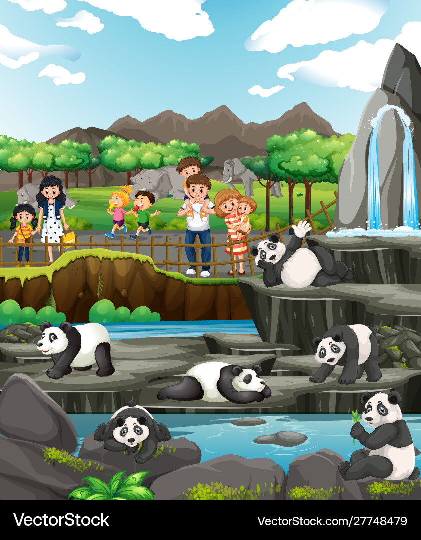 Scene with kids and pandas Royalty Free Vector Image
