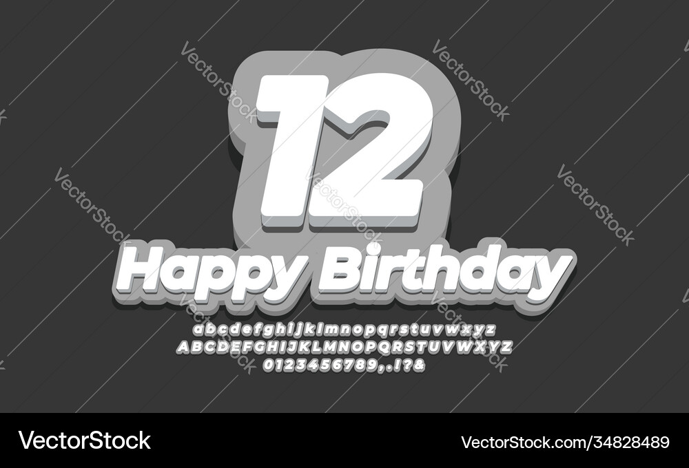 12 twelve year celebration birthday 3d grey design