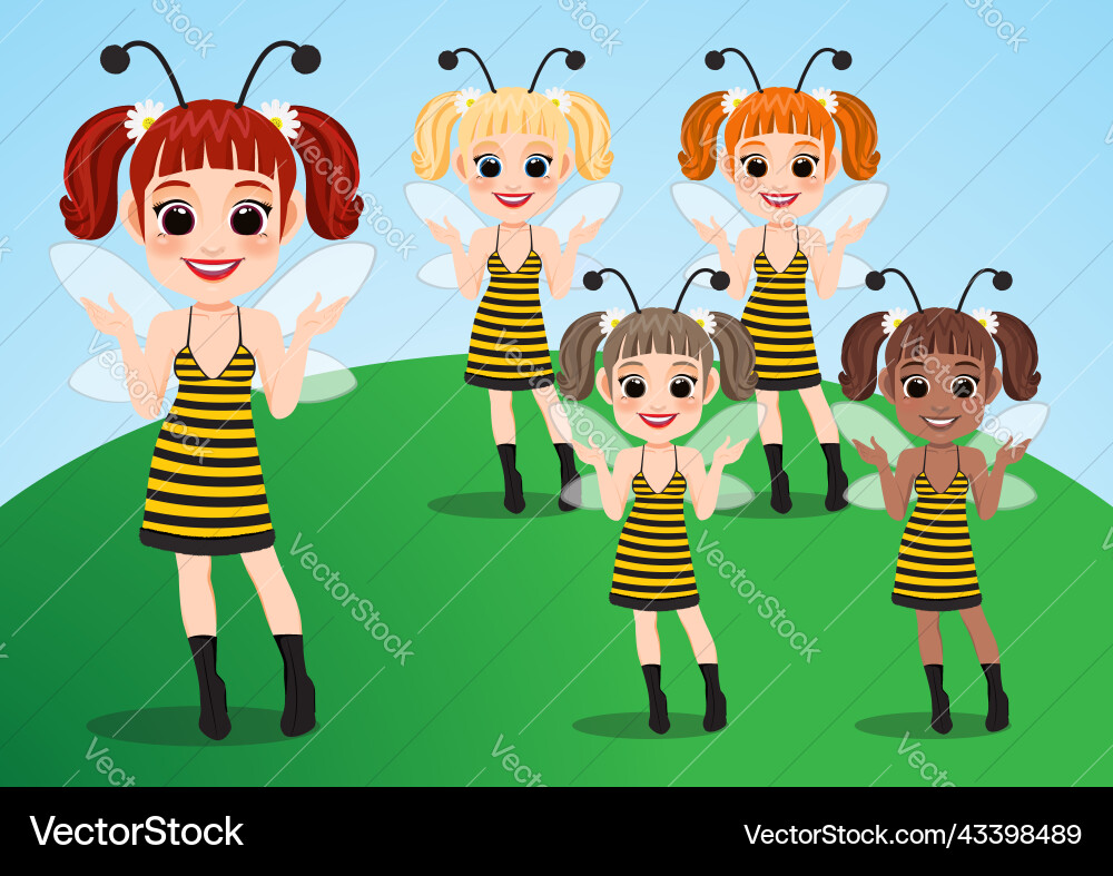 Bee girl set Royalty Free Vector Image - VectorStock