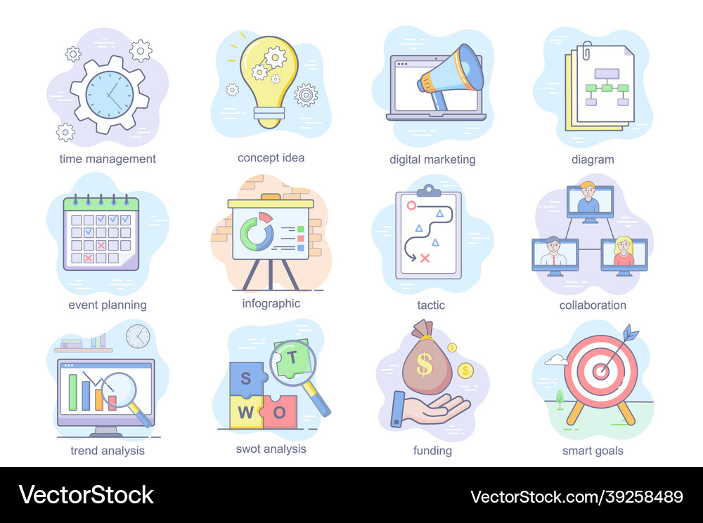 Business planning concept flat icons set Vector Image