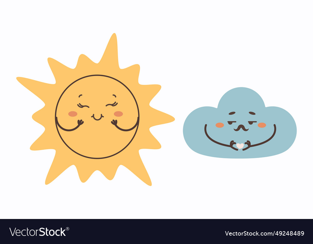 Weather cartoon character cloud and sun embrace Vector Image Weather cartoon character cloud and sun embrace Vector Image