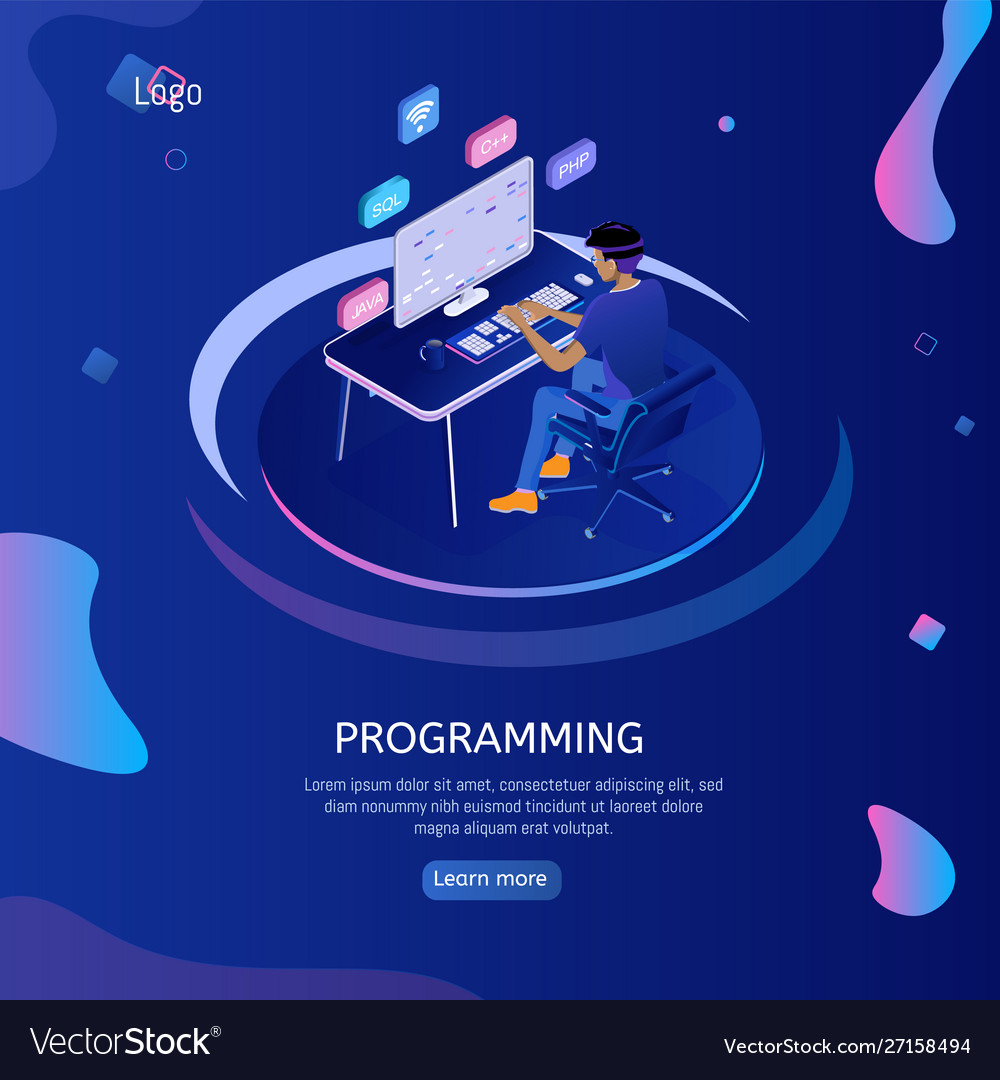 Programmer Isometric Character Programming Vector Image