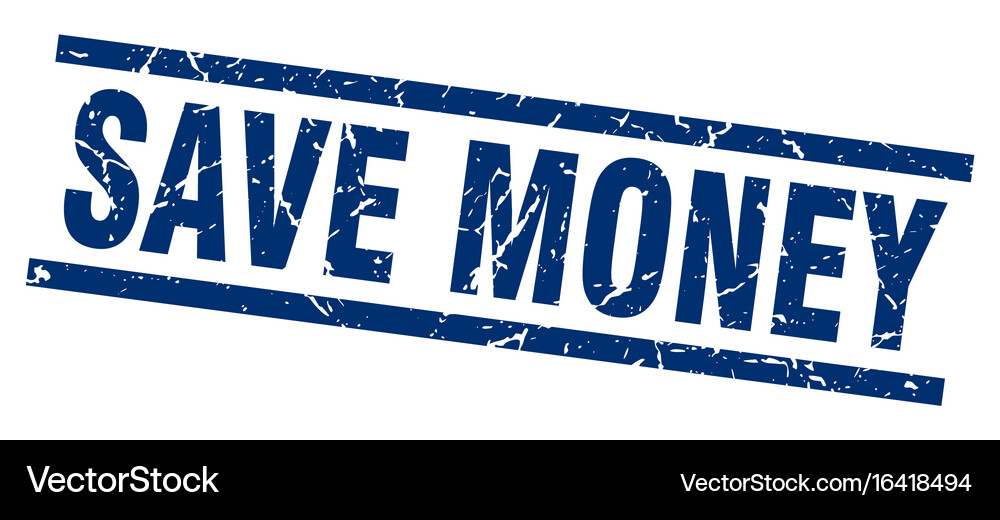 Square grunge blue save money stamp Royalty Free Vector