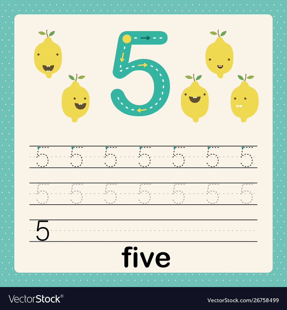 Number 5 Card For Kids Learn To Count And Write Vector Image