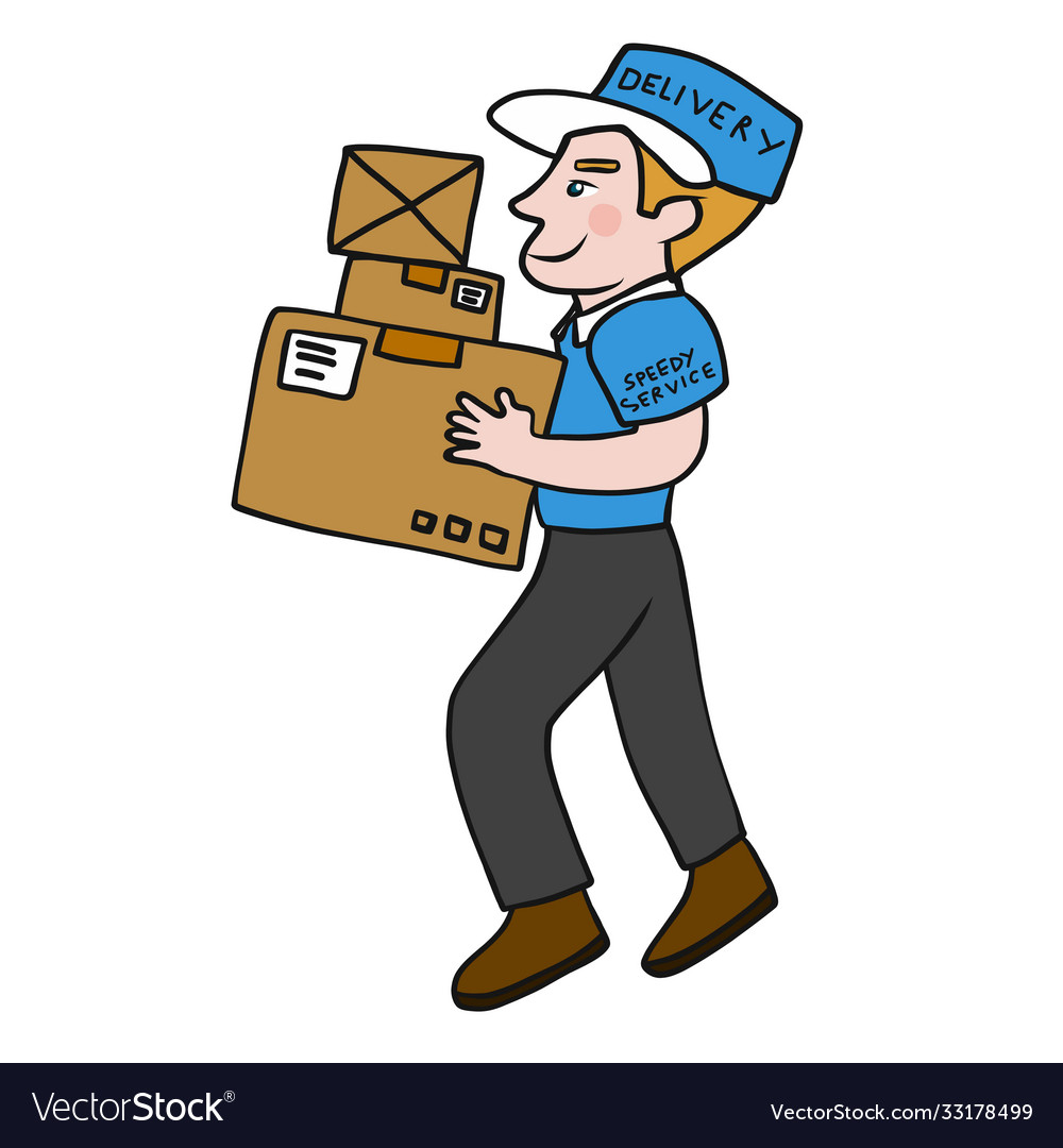 Postman delivery box package cartoon Royalty Free Vector Postman delivery box package cartoon Royalty Free Vector