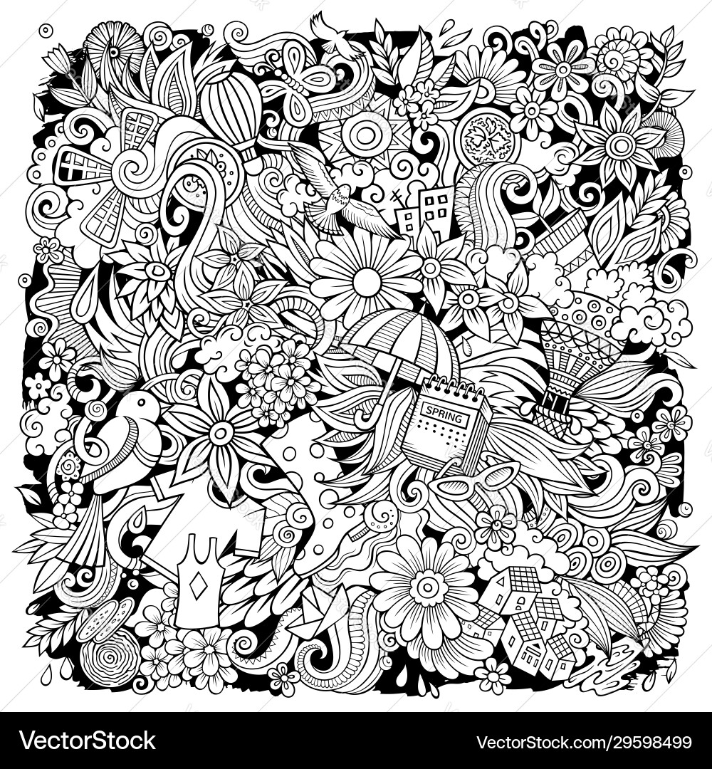 Spring hand drawn doodles Royalty Free Vector Image