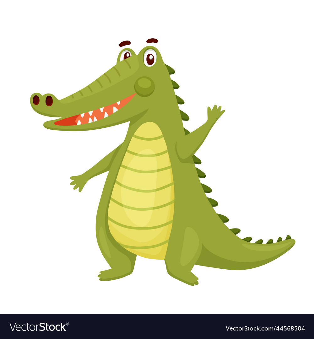 Cute Crocodile Waving His Paw Funny Alligator Vector Image