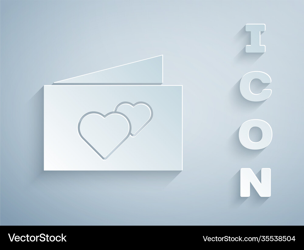 Paper cut greeting card icon isolated on grey Vector Image