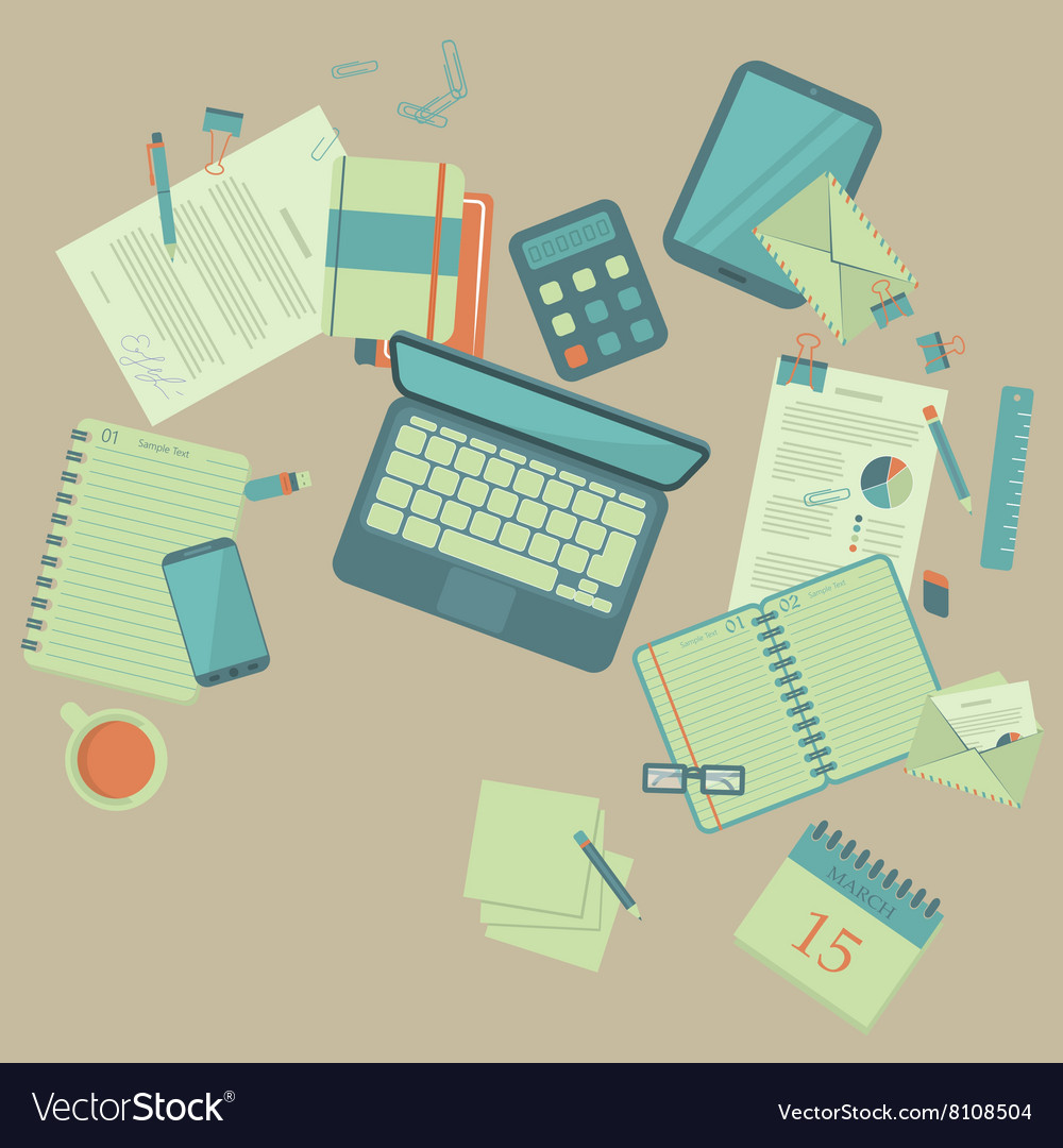Work table with different things Royalty Free Vector Image