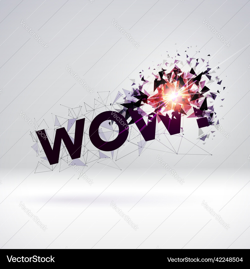 Wow exploding sign with particles for party Vector Image