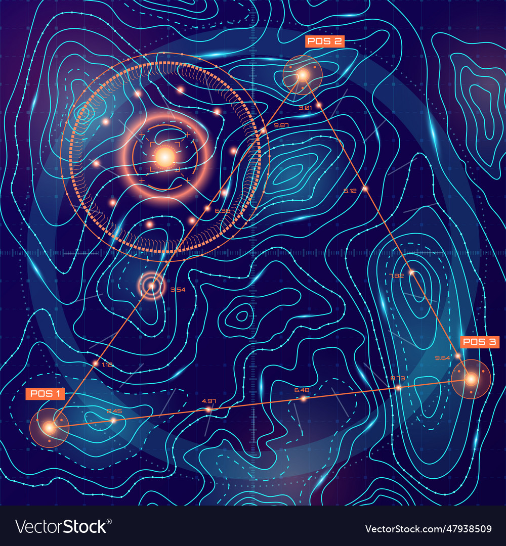 Topographic Contour Map With Markers Futuristic Vector Image