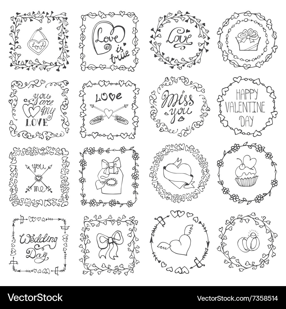 Love heart doodle valentine frame Royalty Free Vector Image